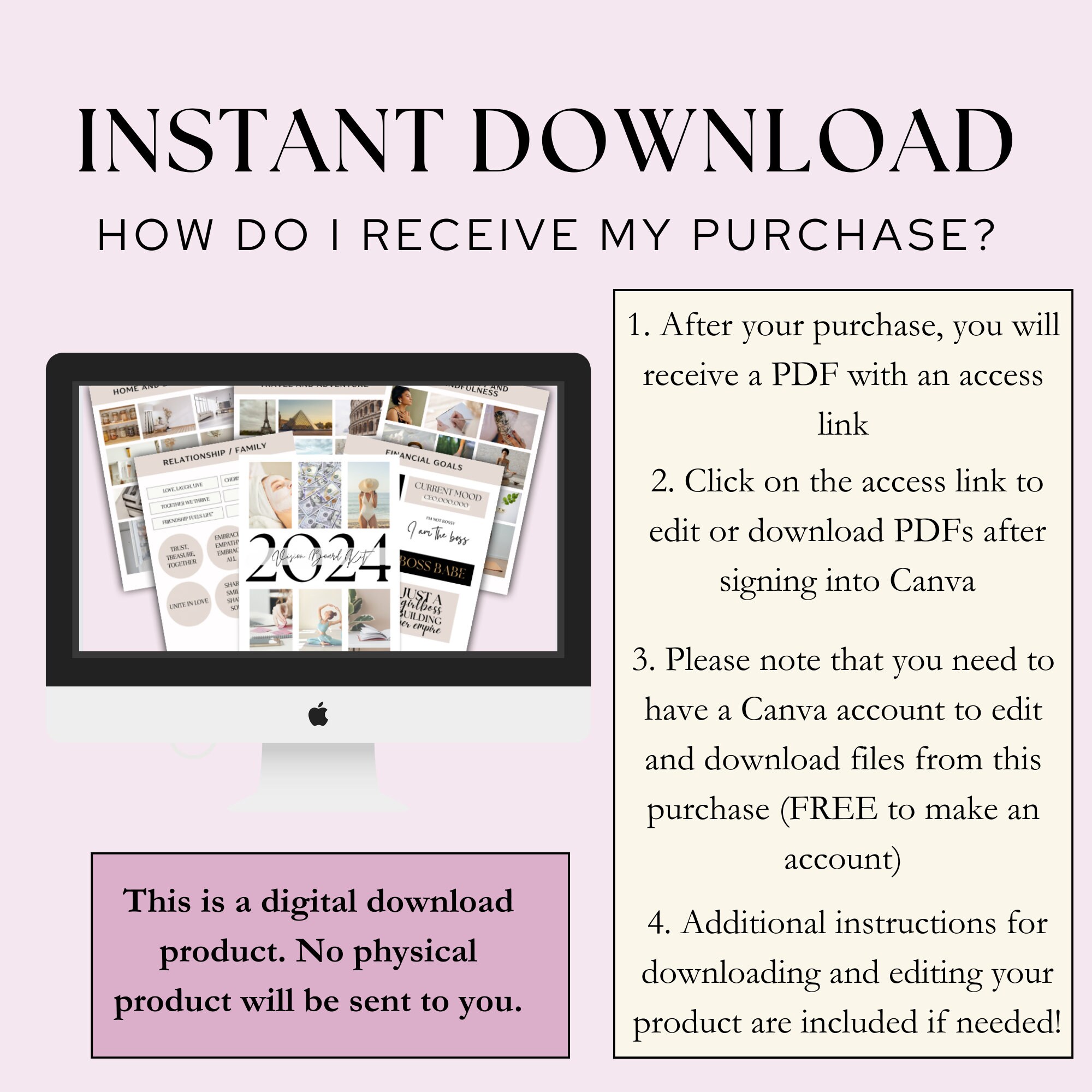 2024 Vision Board Kit, Mood Board, Dream Life Manifestations, Law of ...