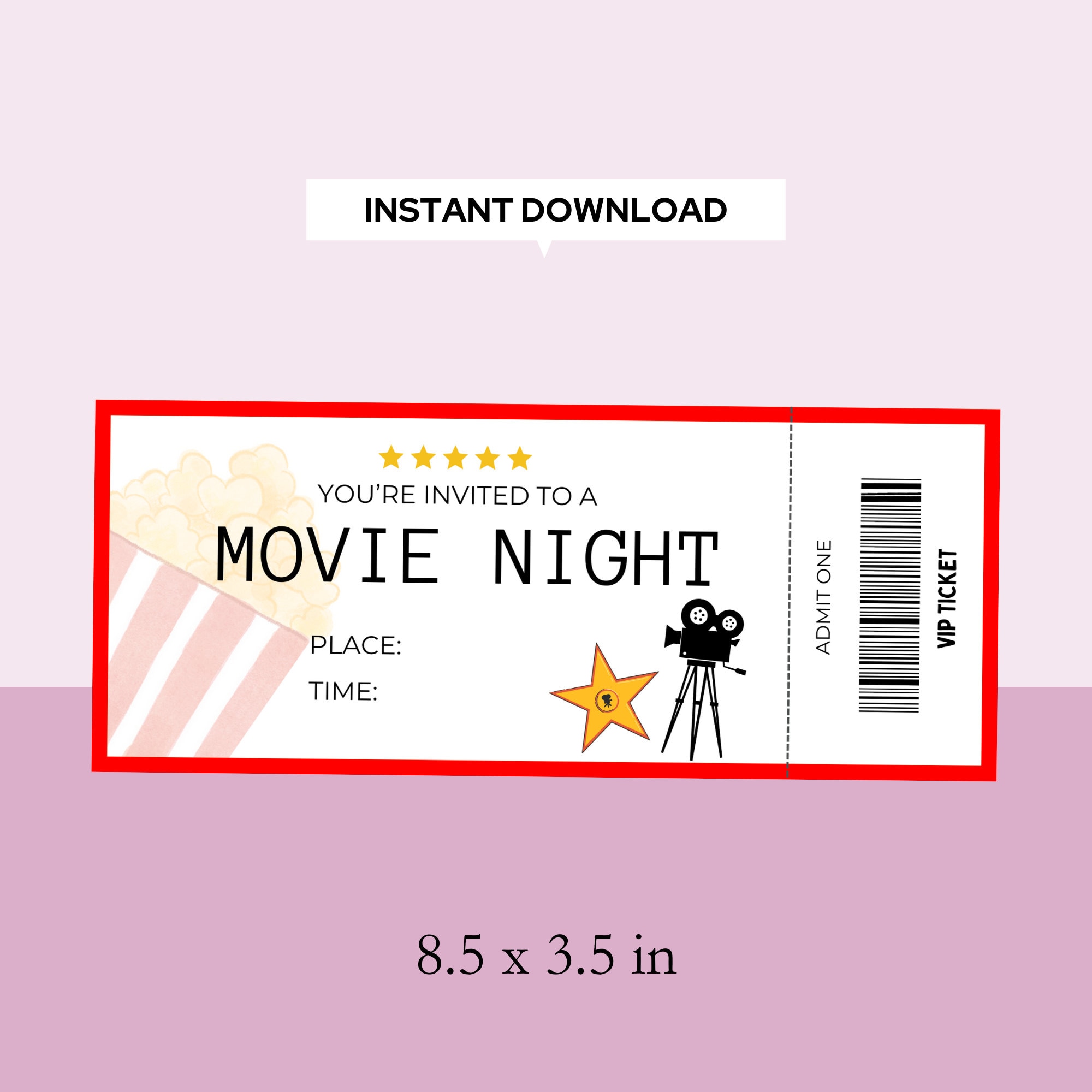 Movie Night Invitation Printable, Movie Ticket Stubs, Movie Ticket ...