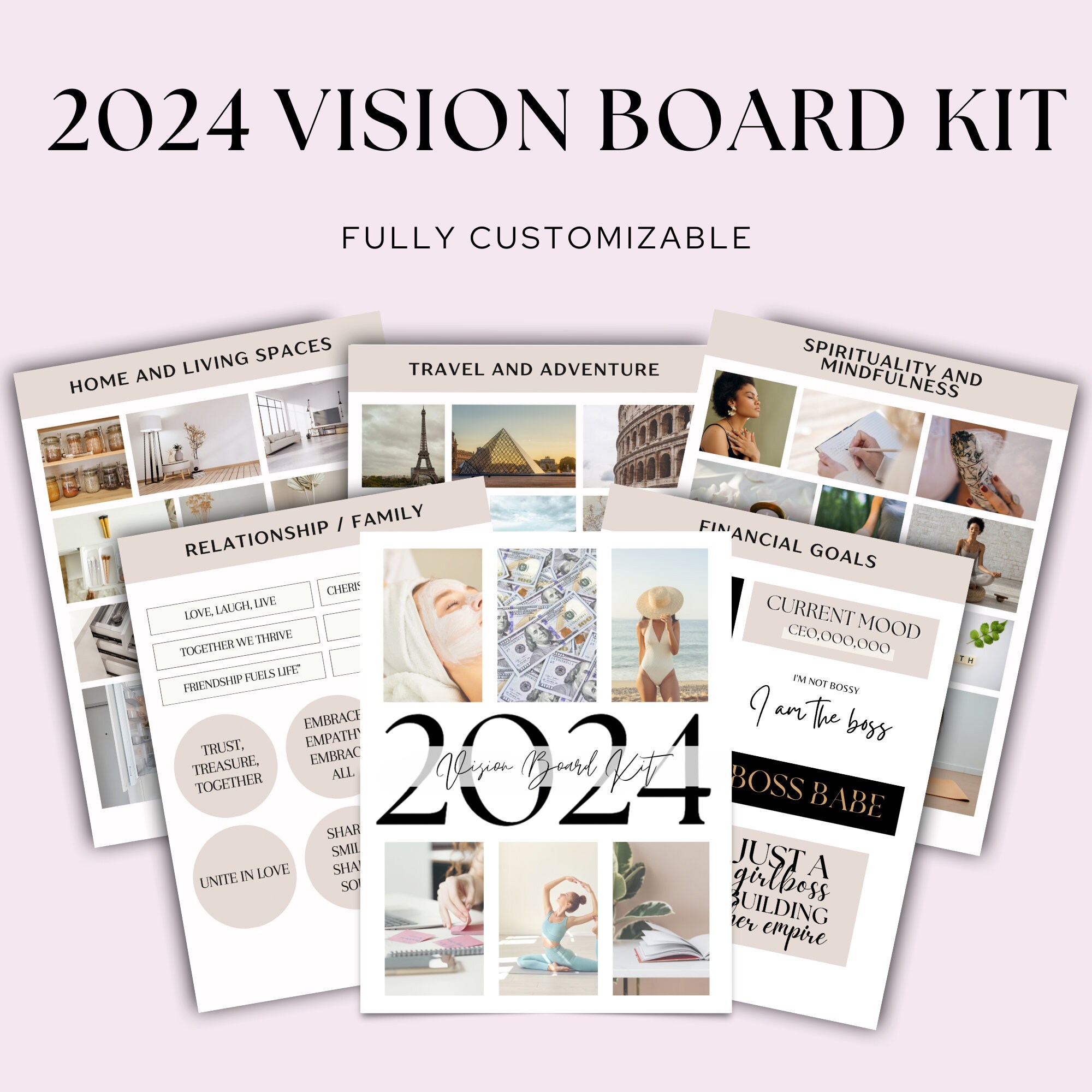 2024 Vision Board Kit, Mood Board, Dream Life Manifestations, Law of ...