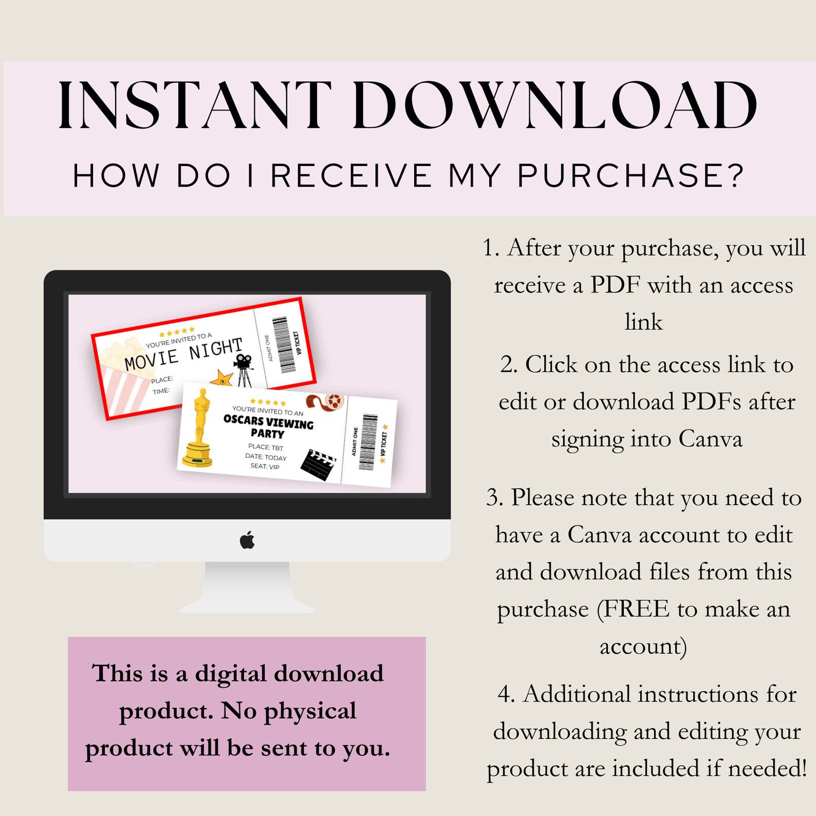 Movie Night Invitation Printable, Movie Ticket Stubs, Movie Ticket ...