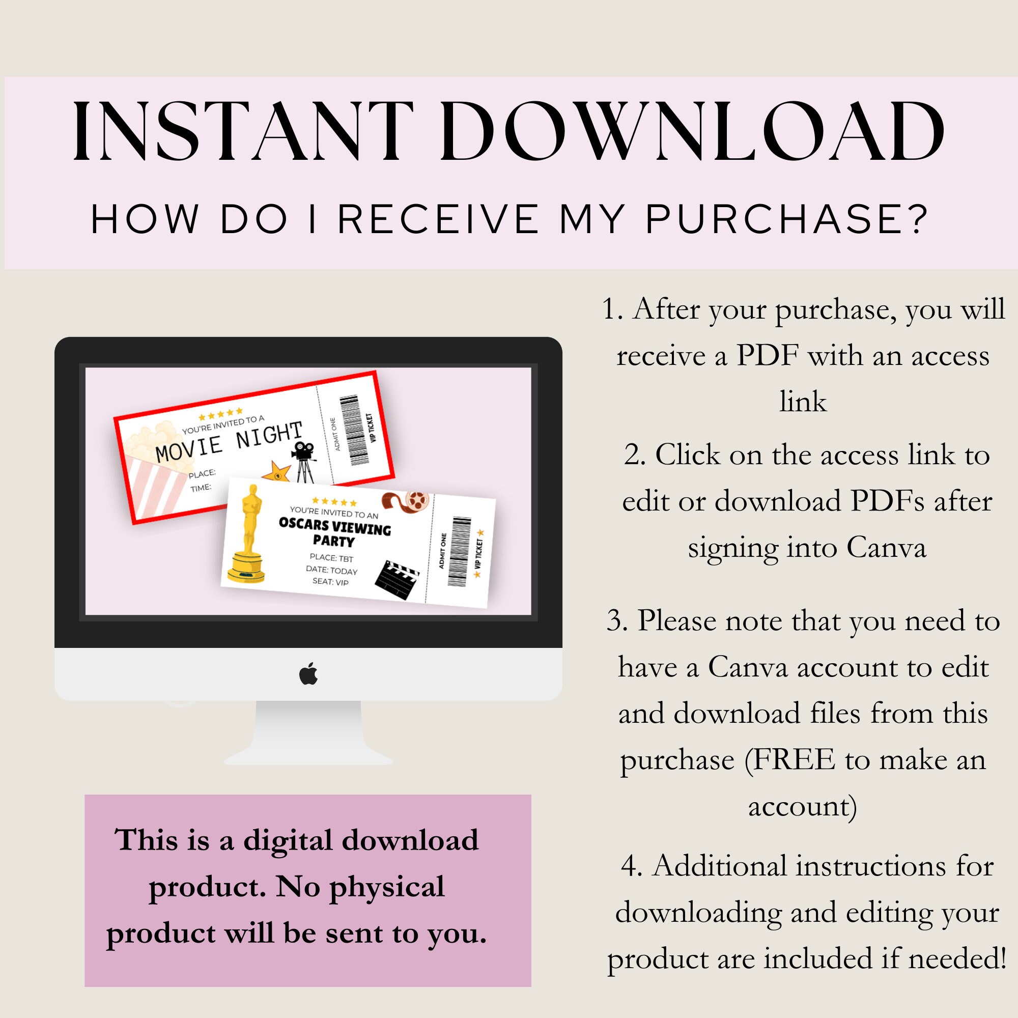 Movie Night Invitation Printable, Movie Ticket Stubs, Movie Ticket ...