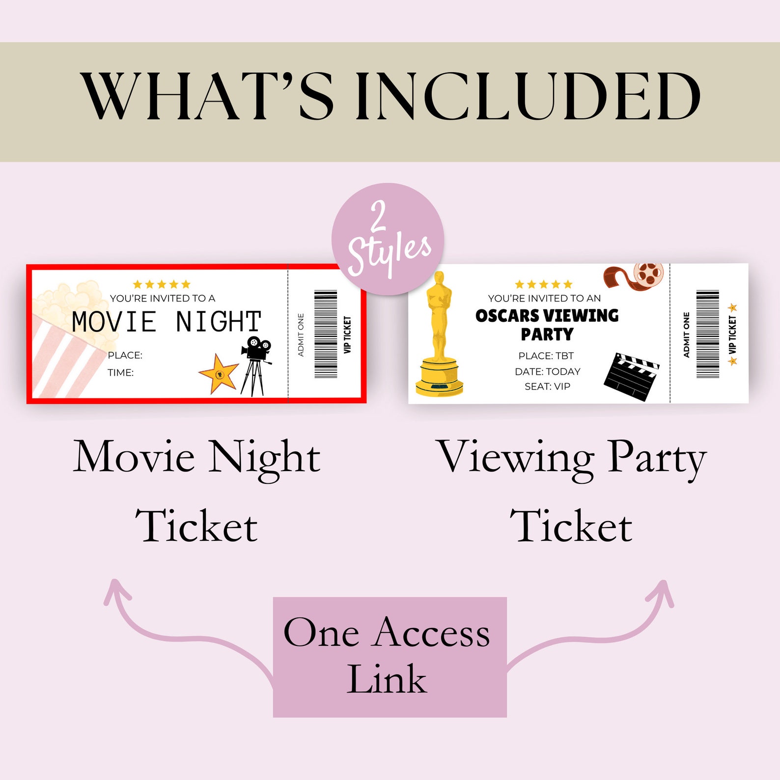 Movie Night Invitation Printable, Movie Ticket Stubs, Movie Ticket ...