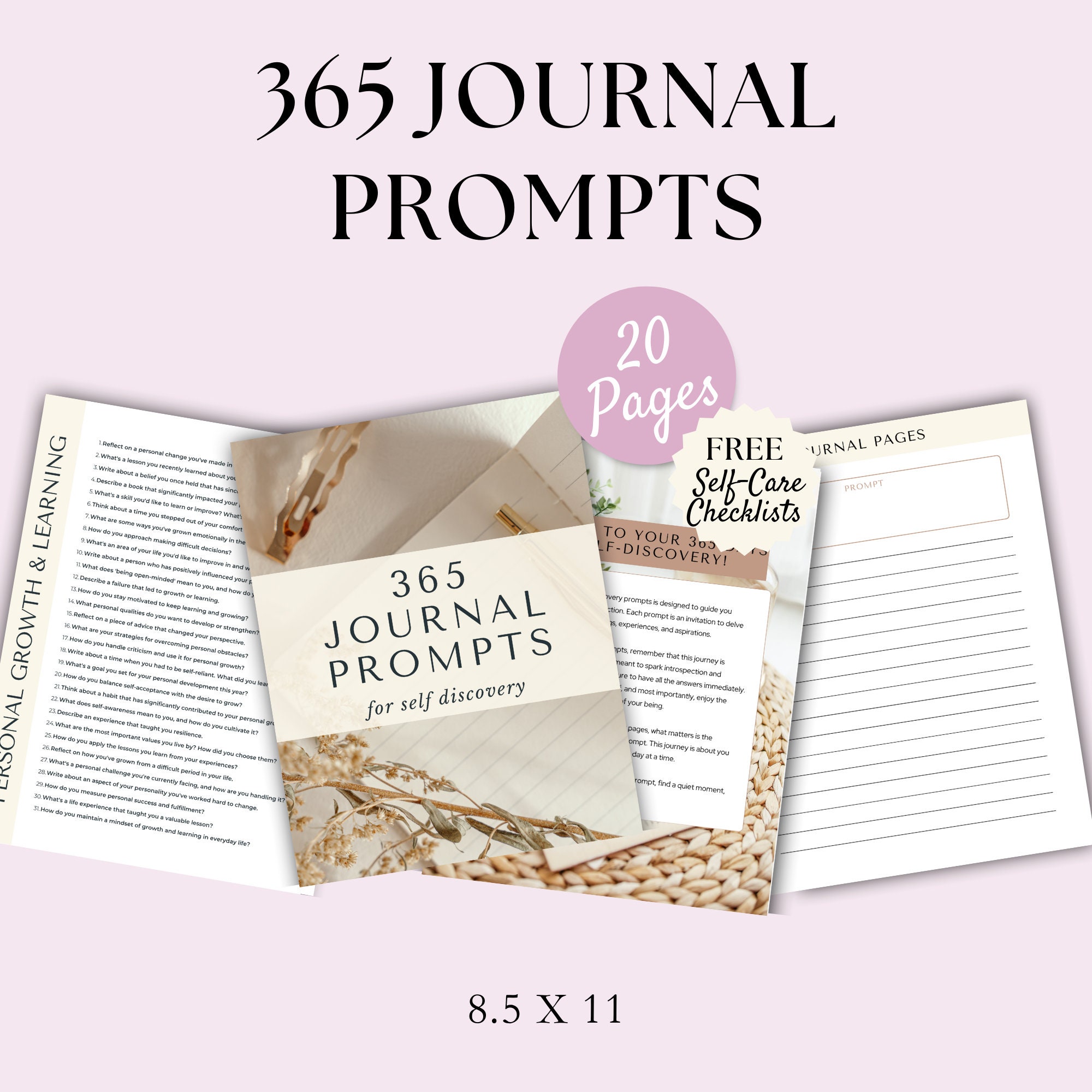 365 Journal Prompts, Self-care Activity, Digital Journal, Mental Health ...
