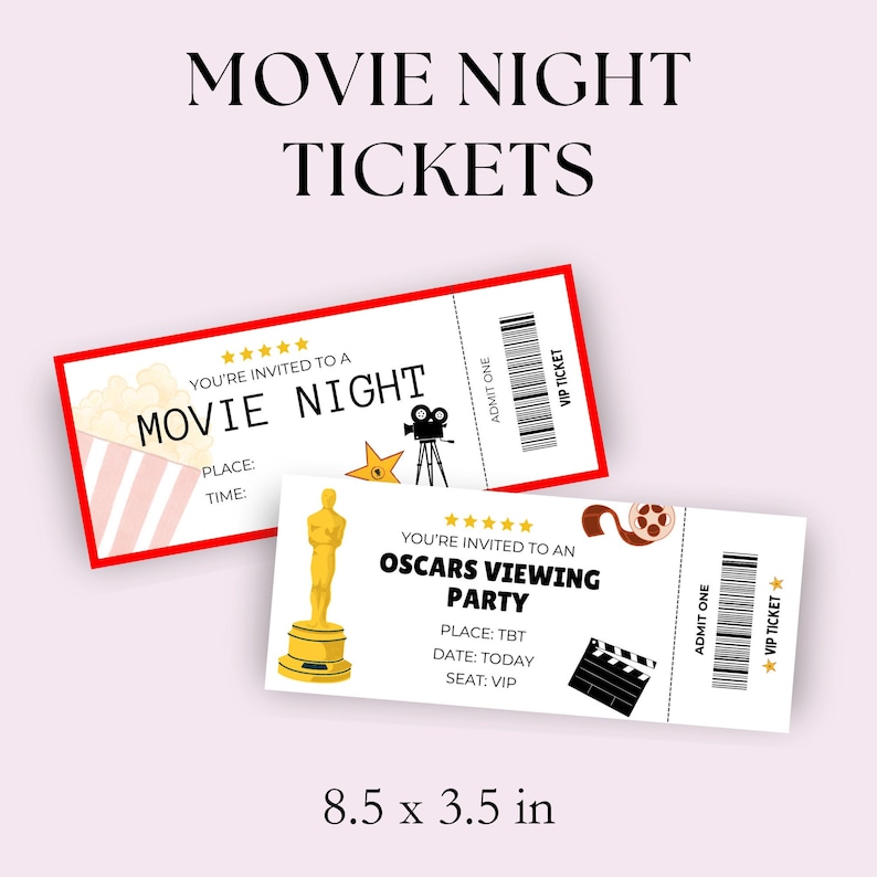 Movie Night Invitation Printable, Movie Ticket Stubs, Movie Ticket ...