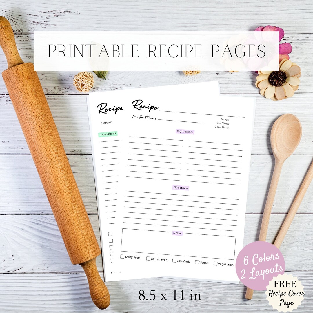 Minimalistic Recipe Card, Printable Recipe Page, Cooking Instruction ...