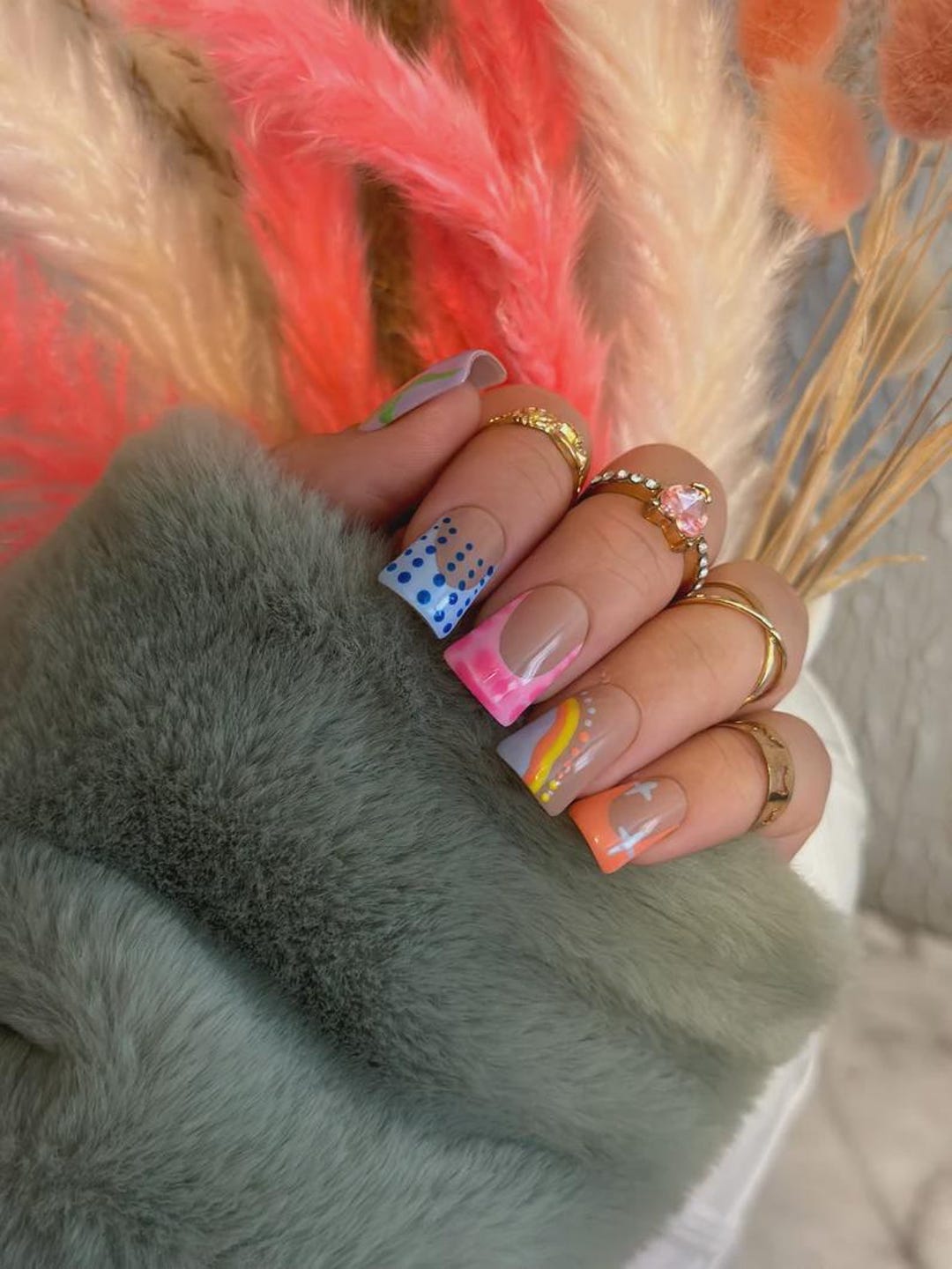 Colorful Abstract Press on Nails – Summed Nail Set – Retro Y2K Nails ...