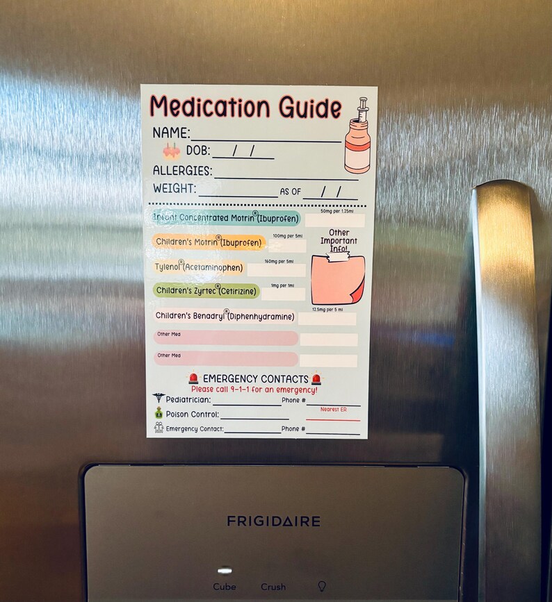 Children's Dosing Chart Fridge Magnet Medication Reference Fridge ...