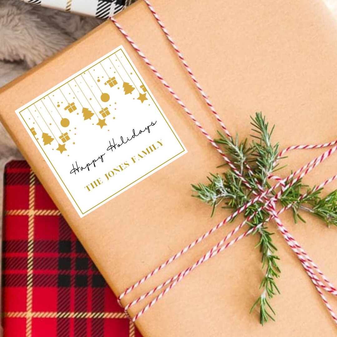 Personalized Christmas Labels | Gold Ornament Gift Tag Stickers ...