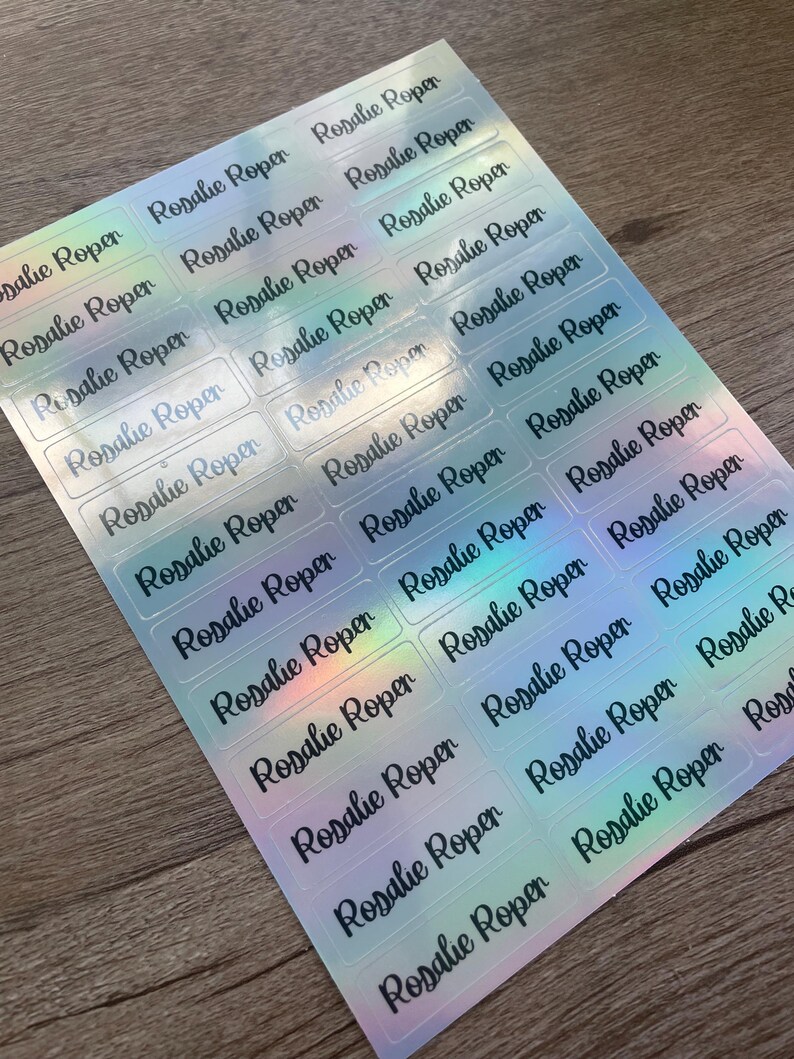 Holographic Waterproof Name Stickers Daycare Labels Print Kids Labels ...