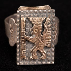 Peruvian Design Silver and Gold Ring - Vintage Jewelry - Antique ...