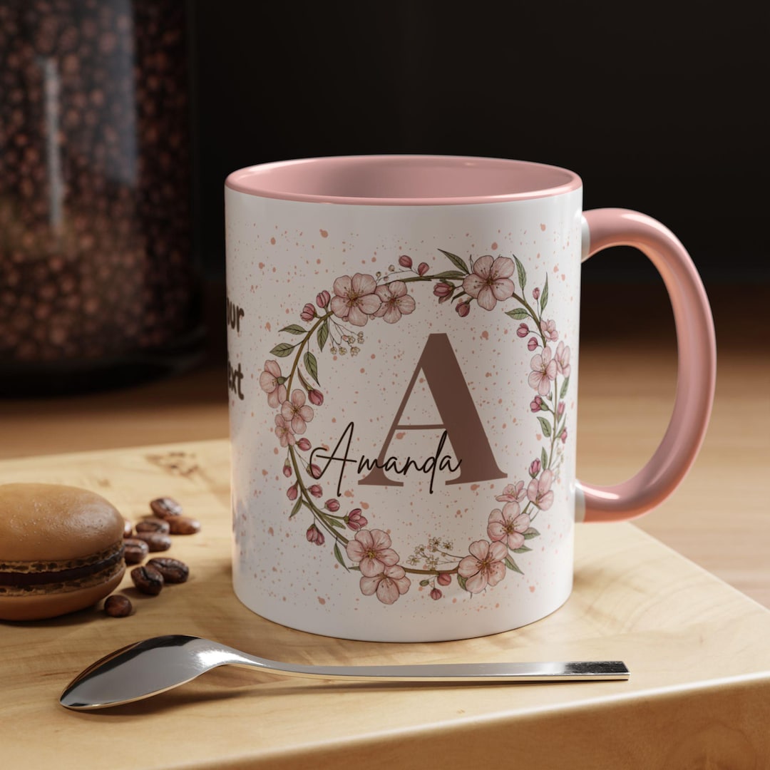 Custom Floral Initial Mug Wrap SVG, Personalized Name Coffee Cup ...