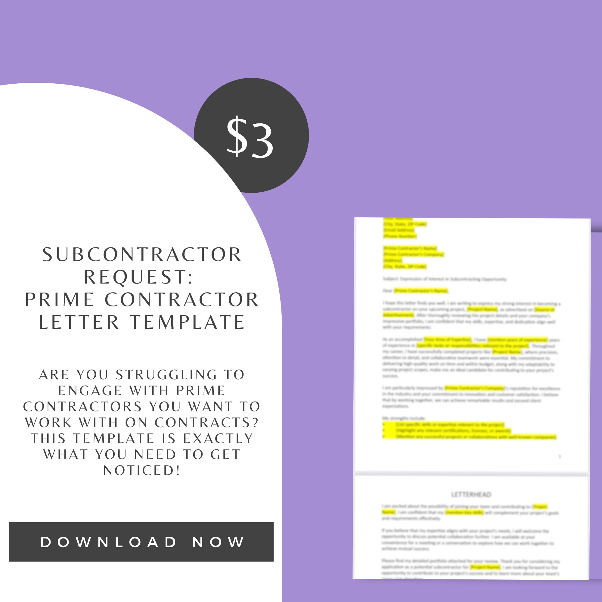 Subcontractor to Prime Contractor Letter Template for Government ...