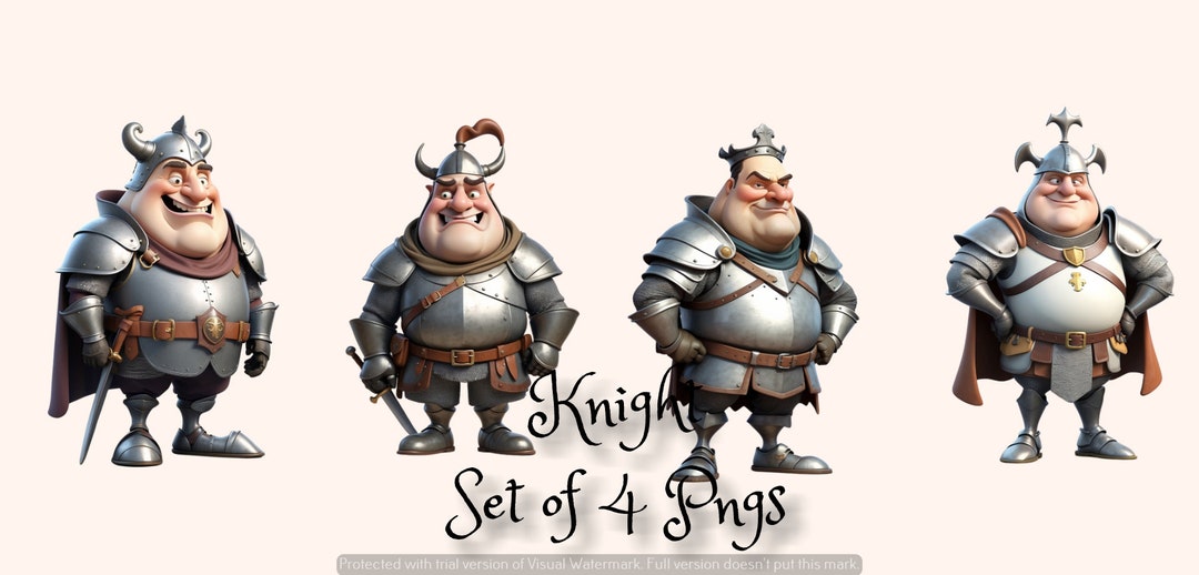 Knight Quirky Character Digital Download Set of 4 PNG Images - Etsy