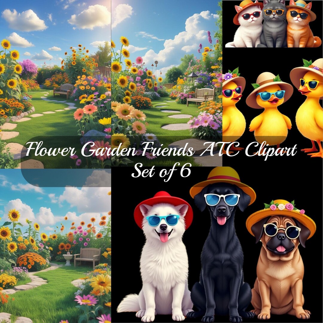 Flower Garden Friends ATC Set Clipart Digital Download Set of 6 - Etsy