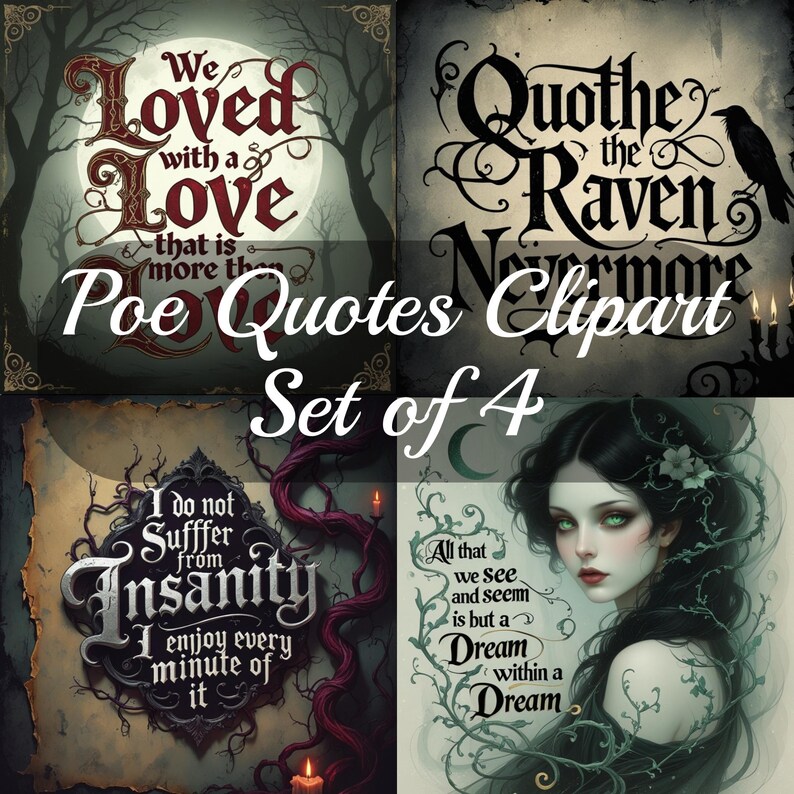 Poe Quotes Digital Download Set of 4 Clipart PNGS - Etsy