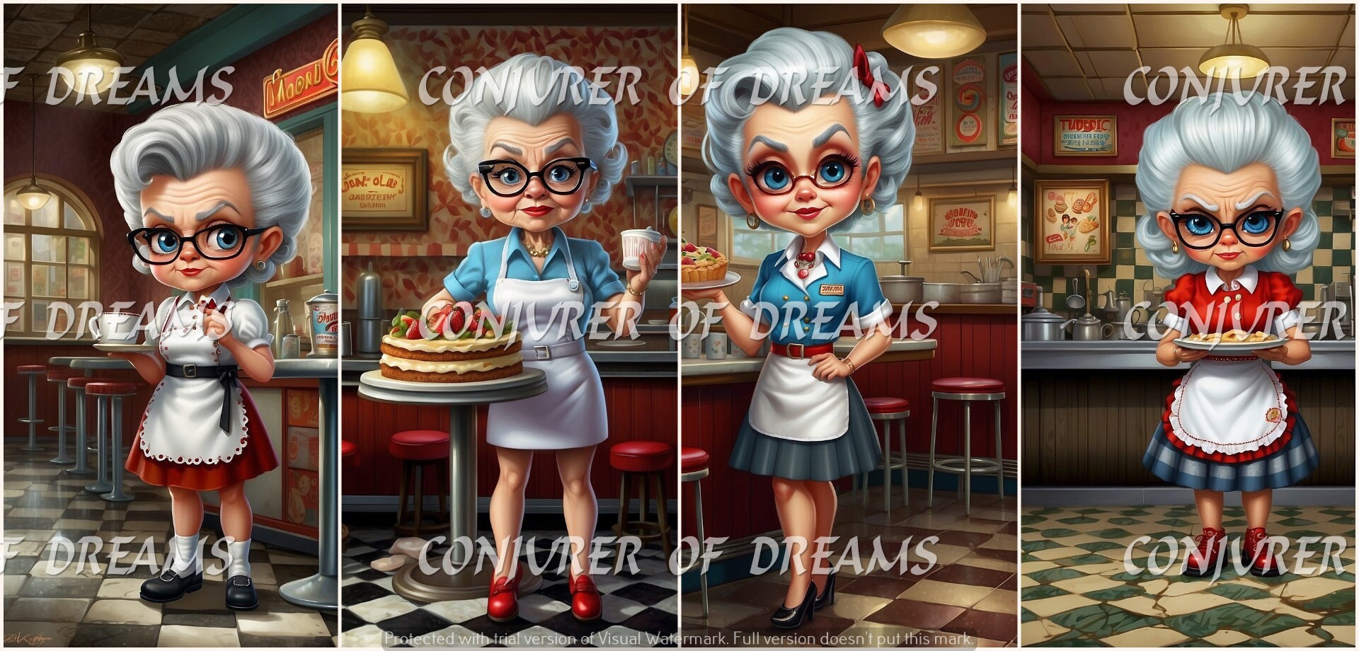 Grumpy Senior Old Lady Waitress AI Art Digital Download Set of 4 - Etsy
