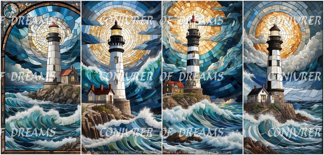 Stained Glass Lighthouse AI Art Digital Download Set of 4 - Etsy