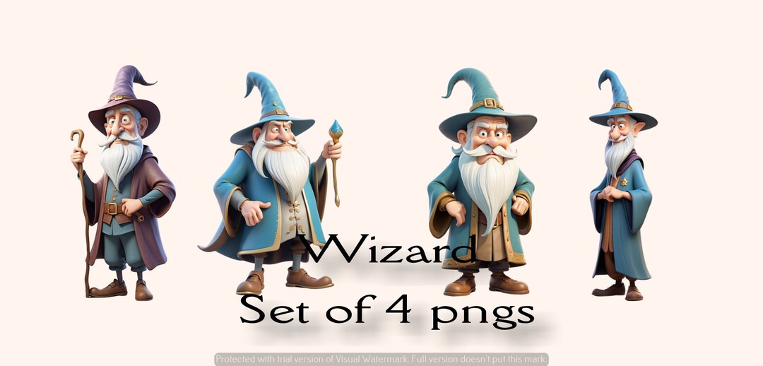 Wizard Quirky Character Digital Download Set of 4 PNG Images - Etsy