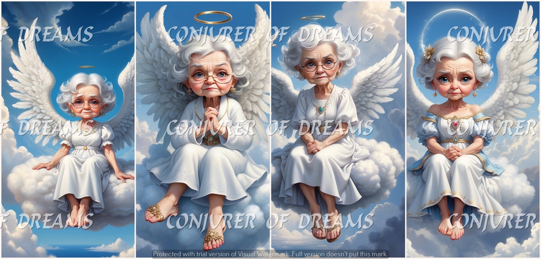 Grumpy Old Lady Angels AI Art Digital Download Set of 4 - Etsy