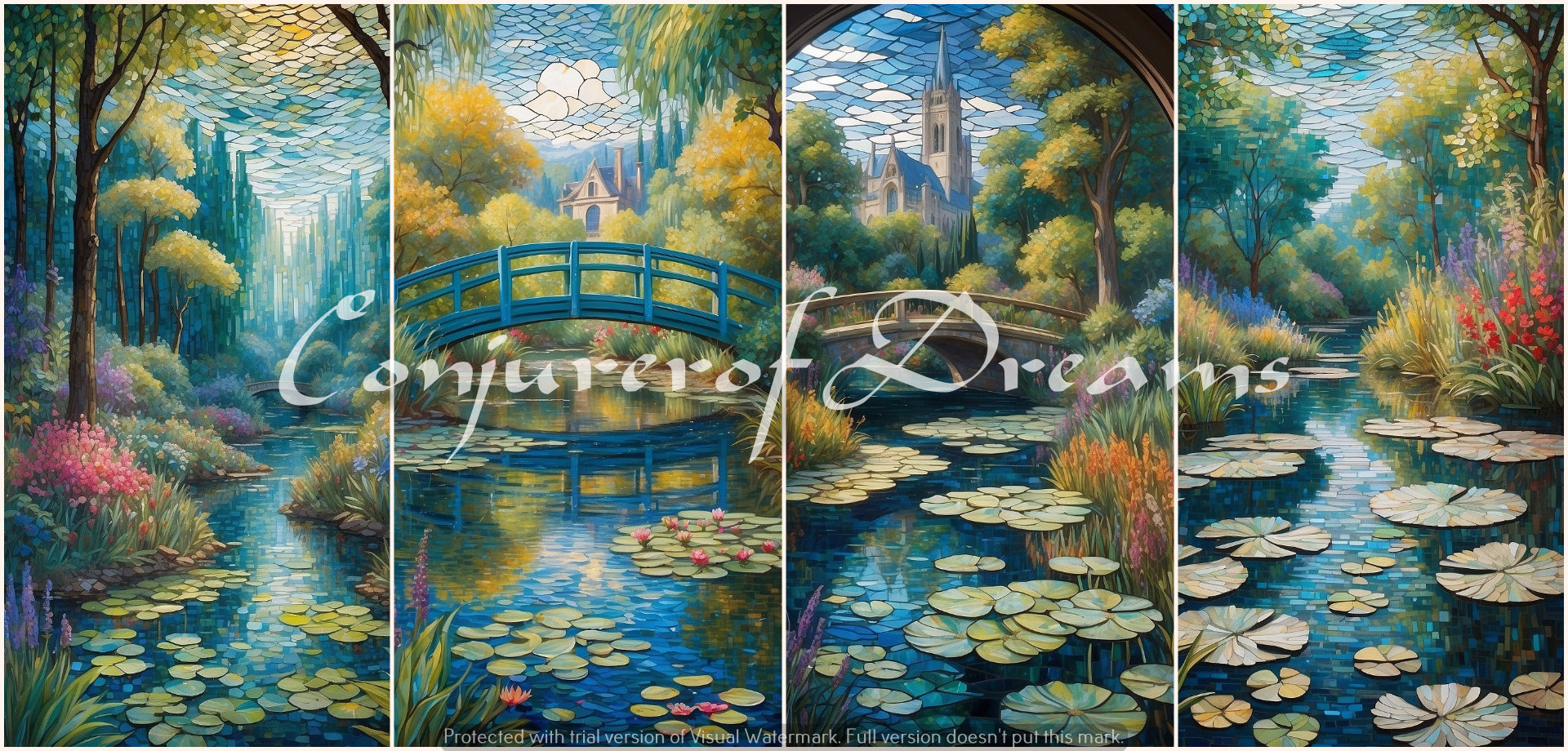 Monet Inspired Mosaic Glass Windows AI Art Digital Download Set of 4 - Etsy