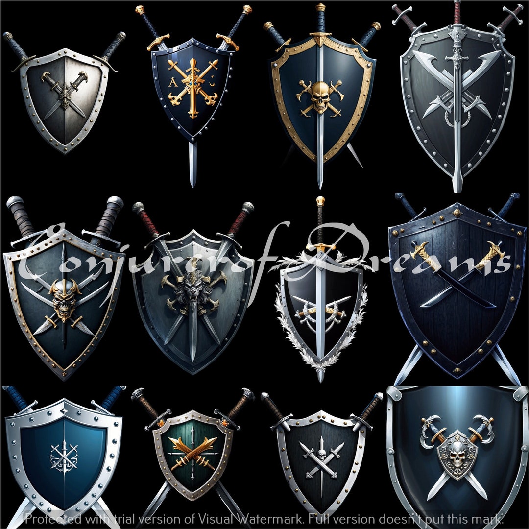 Crossed Sword Shields Clipart Set of 12 AI Art Digital Download - Etsy