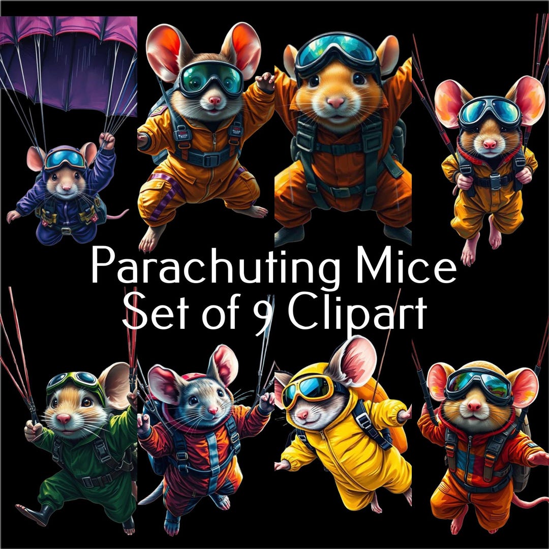 Parachuting Mouse Clipart Digital Download Set of 9 PNGS - Etsy