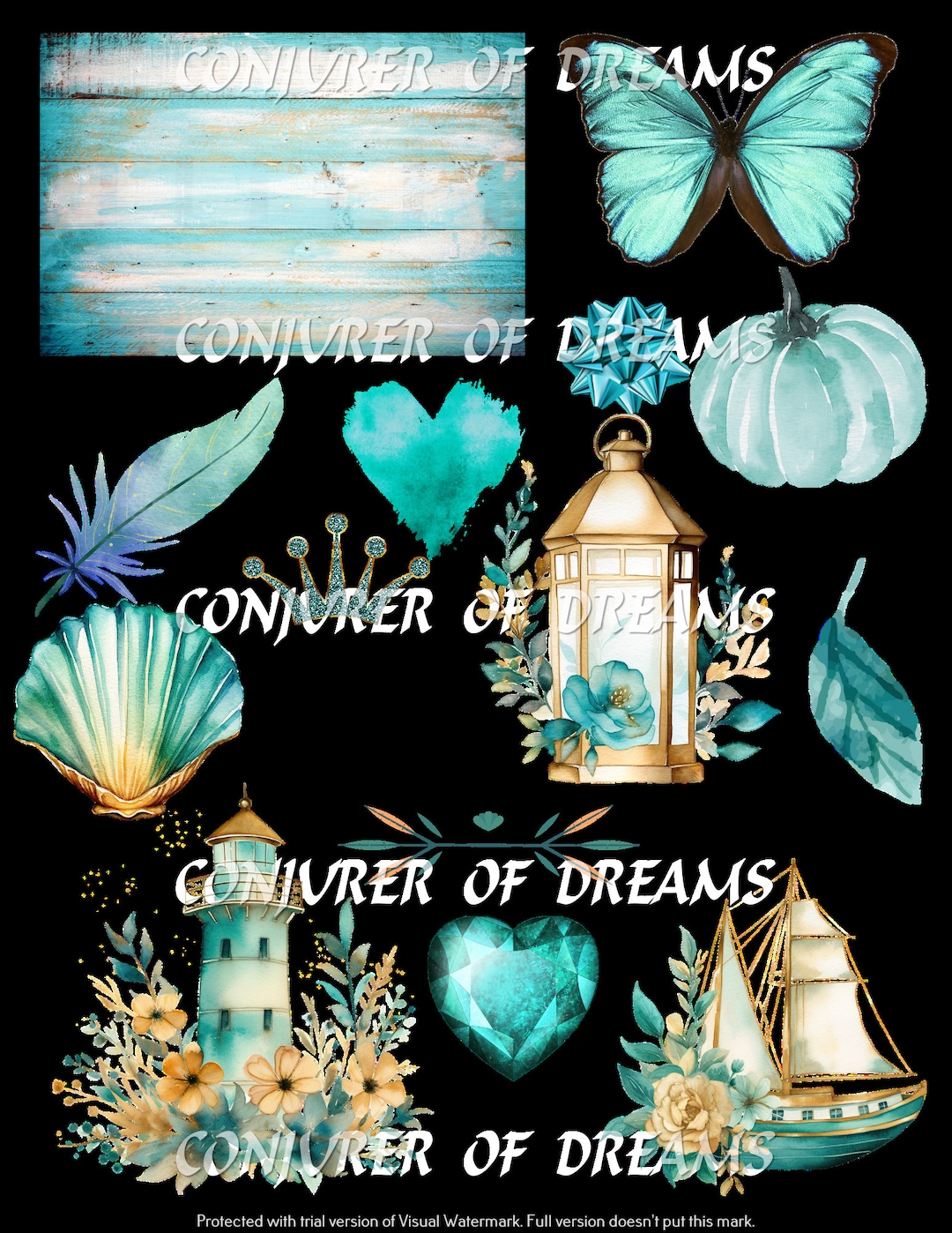 Teal Collage Elements Digital Art Download - Etsy