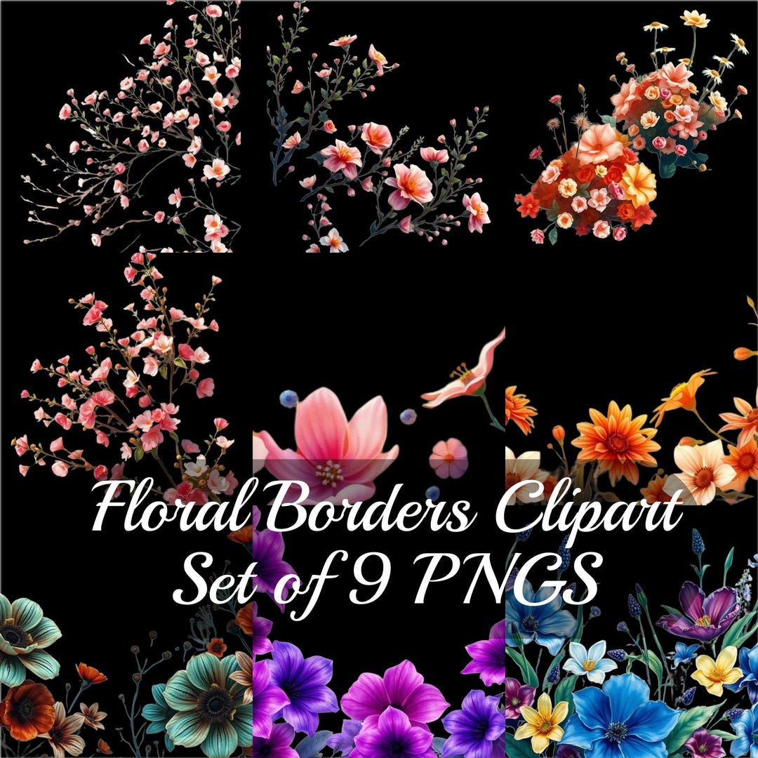 Floral Borders and Corners Clipart Digital Download Set of 9 PNGS - Etsy