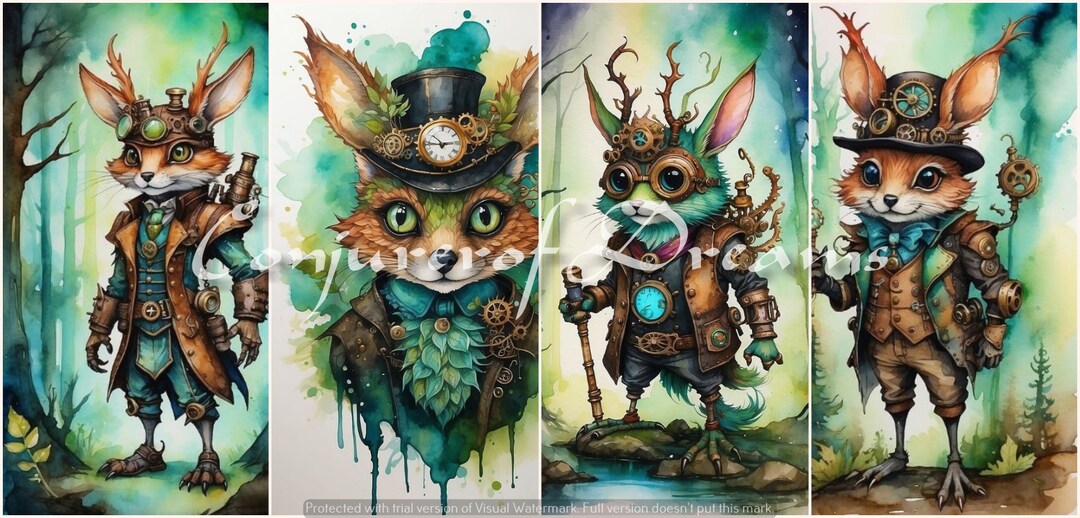 Steampunk Forest Creatures 3 AI Art Digital Download Set of 4 - Etsy