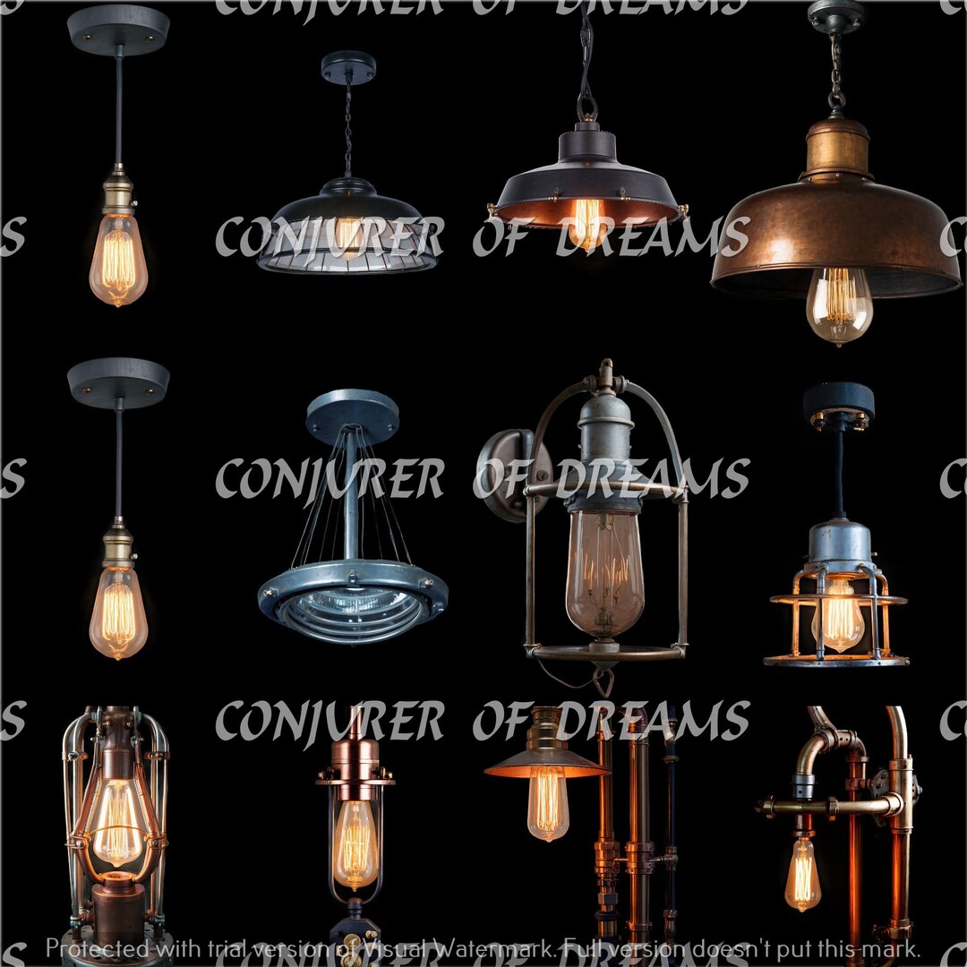 Industrial Lights Clipart AI Art Digital Download Set of 12 - Etsy