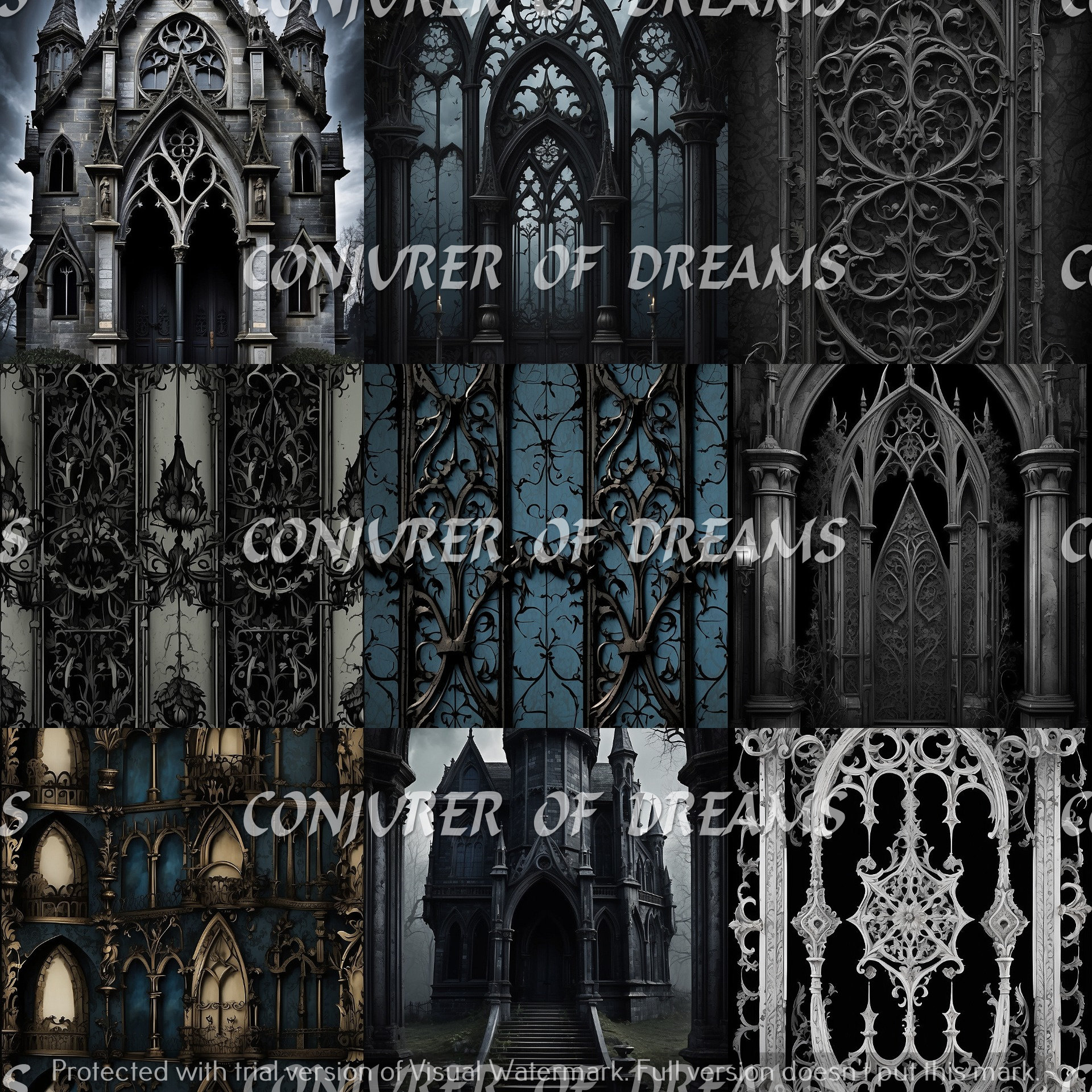 Gothic Backgrounds and Elements AI Art Digital Download Set of 18 Full ...