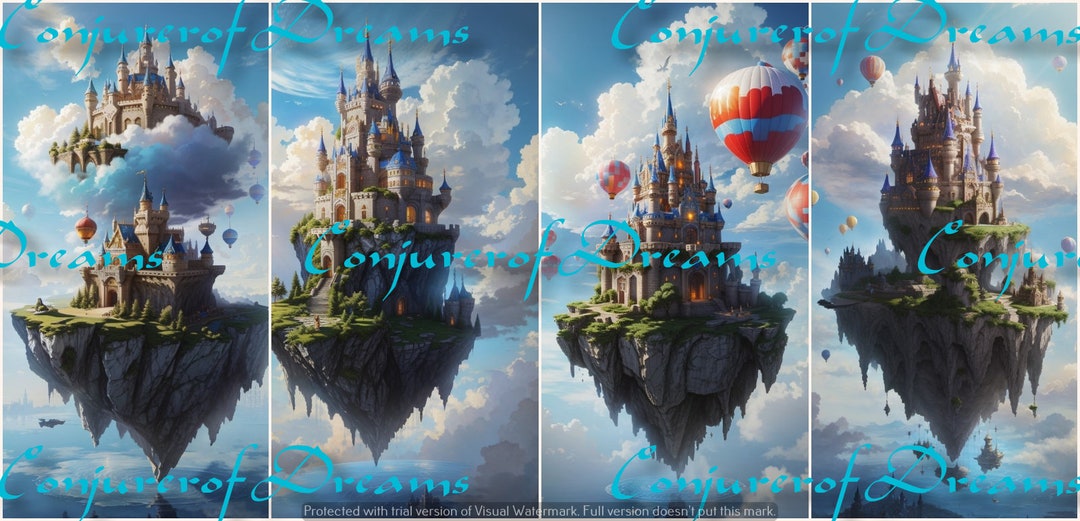 Floating Sky Castle Fantasy Art AI Art Digital Download Set of 4 - Etsy