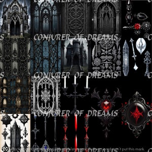 Gothic Backgrounds and Elements AI Art Digital Download Set of 18 Full ...