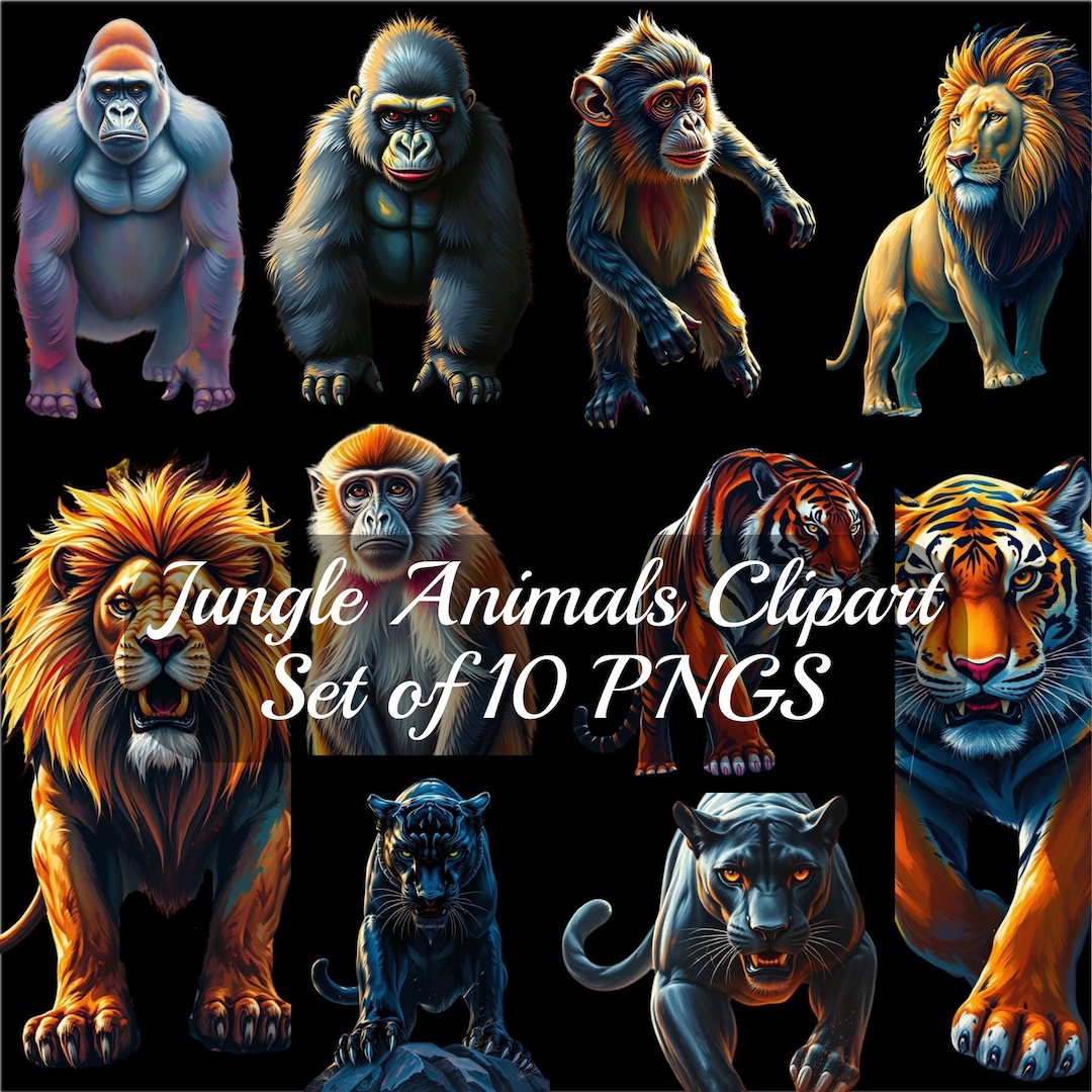 Jungle Animals Clipart Digital Download Set of 10 PNGS - Etsy Australia