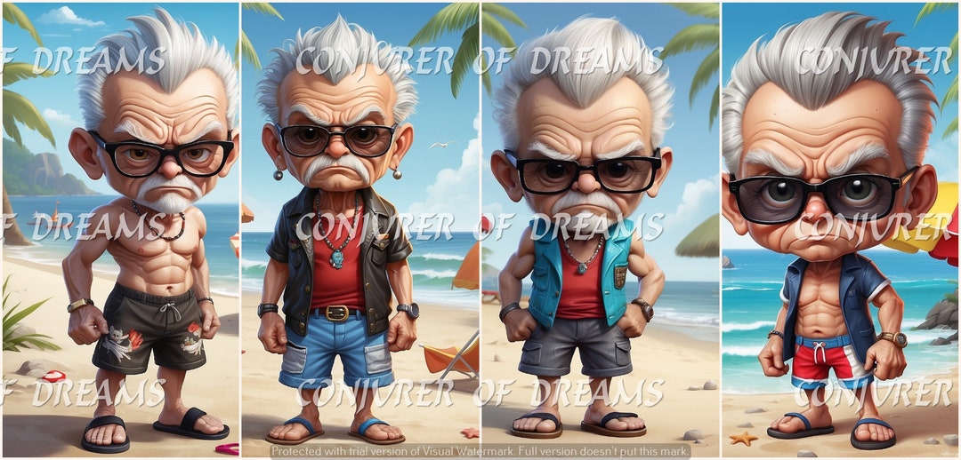 Grumpy Senior Men on Beach AI Art Digital Download Set of 4 - Etsy
