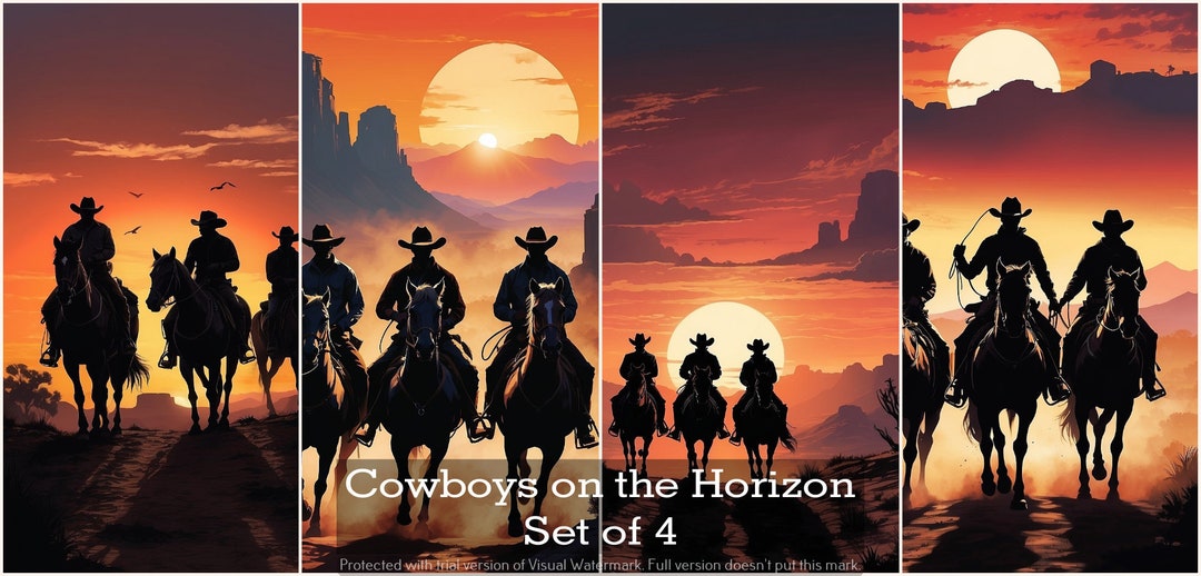 Cowboys on the Horizon Art Digital Download Set of 4 - Etsy
