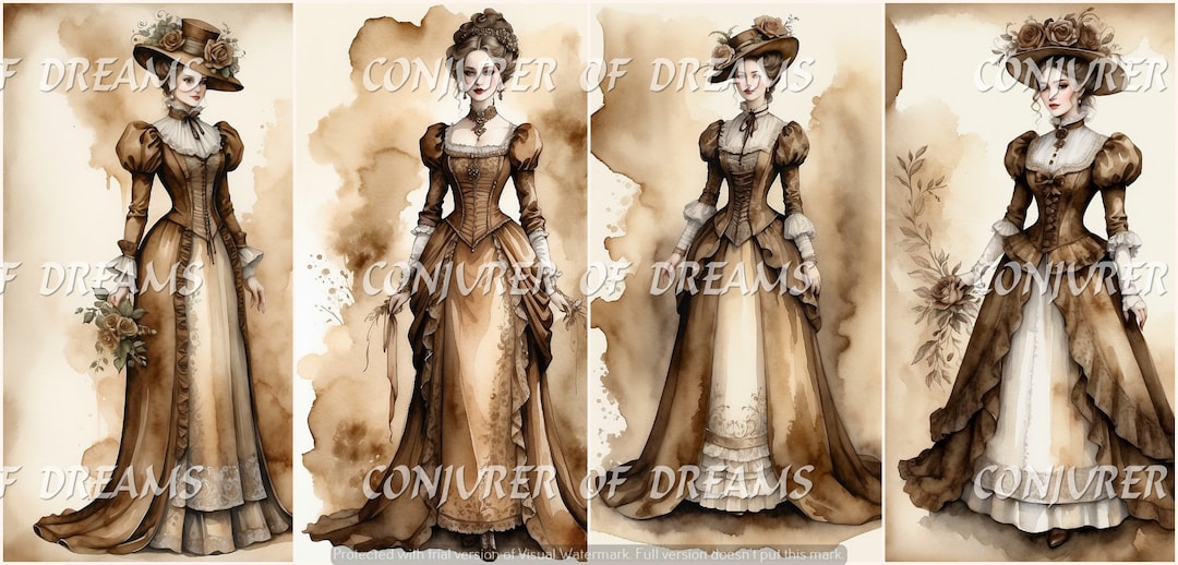Victorian Lady in Sepia AI Art Digital Download Set of 4 - Etsy