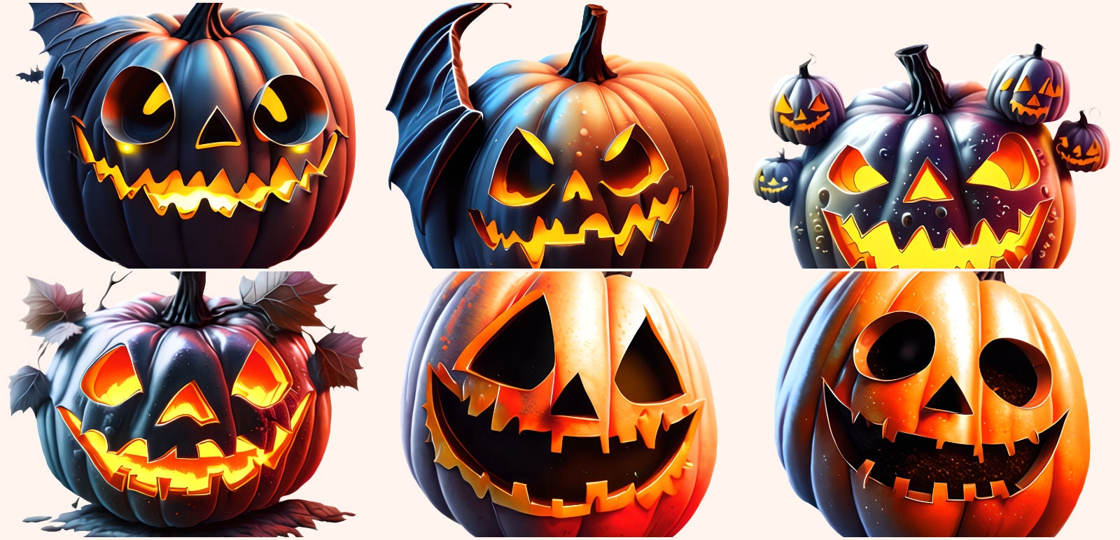 Jack O Lanterns Clipart Set of 6 AI Art Digital Download - Etsy
