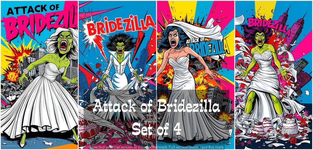 Attack of Bridezilla Pop Art Digital Download Set of 4 - Etsy
