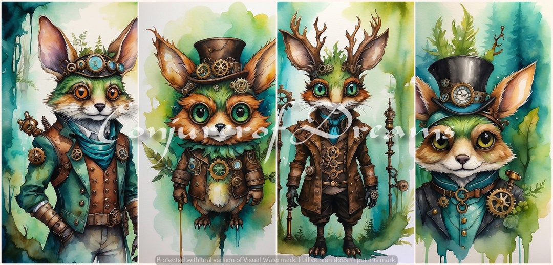 Steampunk Forest Creatures 1 Digital Download Set of 4 - Etsy