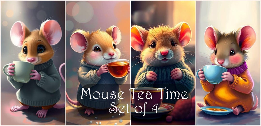 Mouse Tea Time Digital Download Set of 4 - Etsy