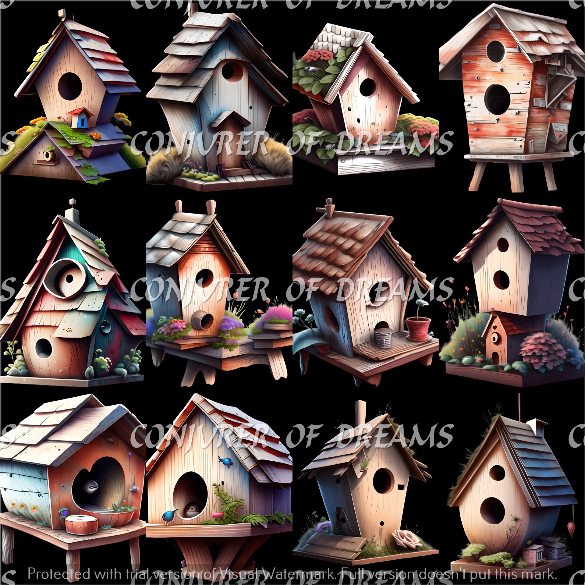 Bird Houses Clipart Set of 12 AI Art Digital Download - Etsy