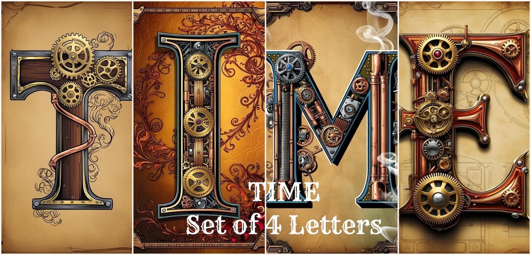 Time Steampunk Letters Digital Download Set of 4 - Etsy