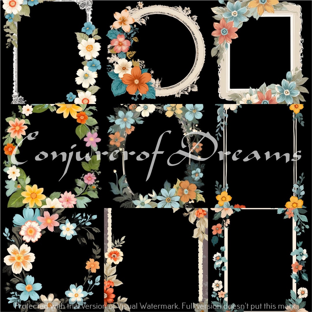 Vintage Flower Frames AI Art Digital Download Set of 9 - Etsy