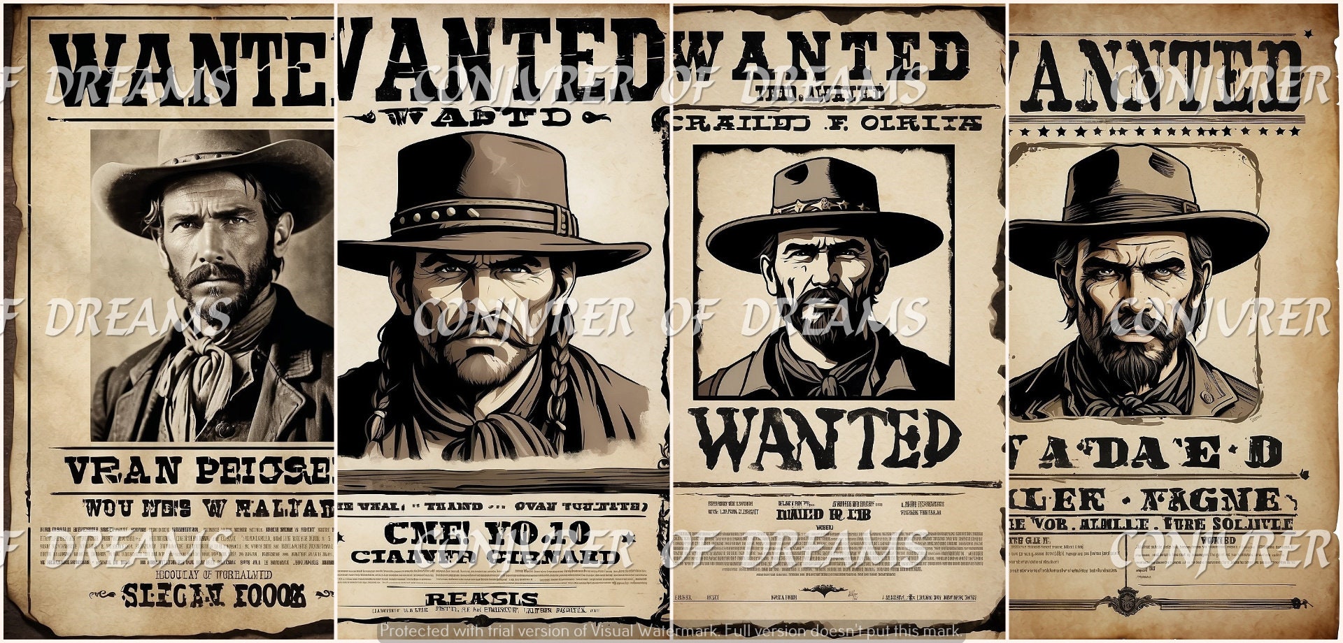 Wanted Poster AI Art Digital Download Set of 4 - Etsy