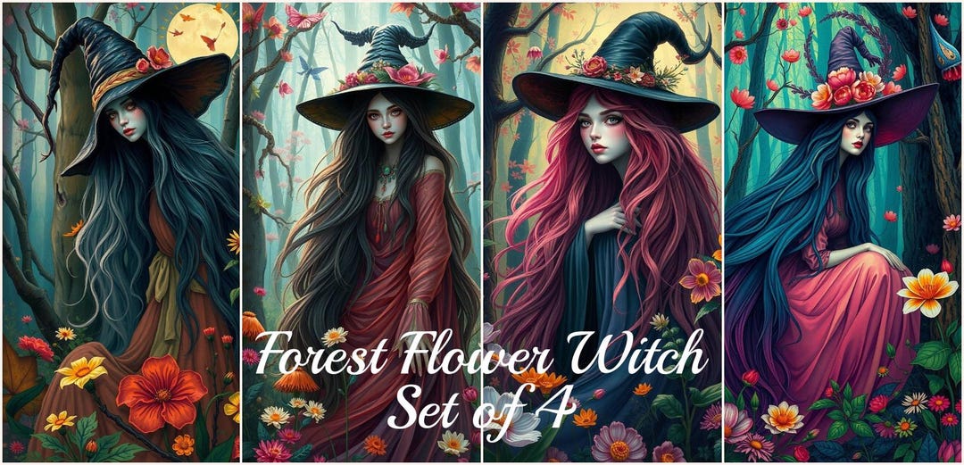 Forest Flower Witch Digital Download Set of 4 - Etsy