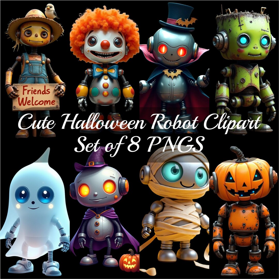Cute Halloween Robots Clipart Digital Download Set of 8 PNGS - Etsy