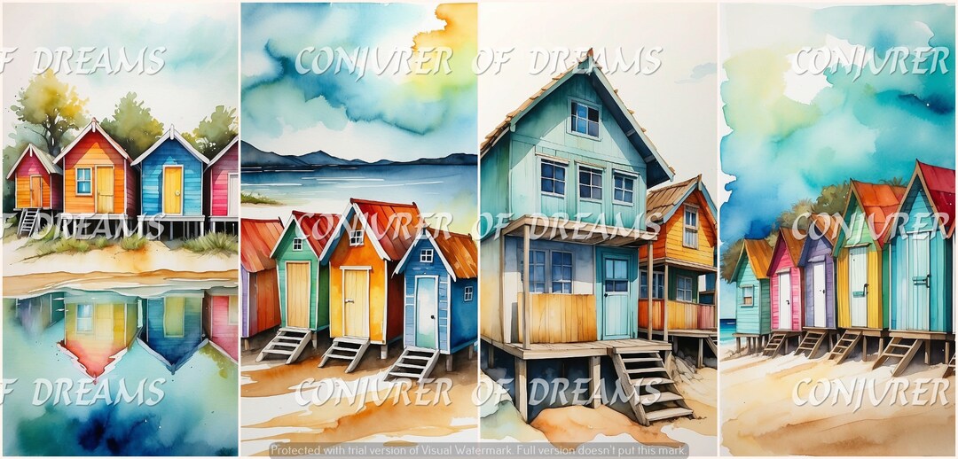 Colorful Beach Huts Digital Download Set of 4 - Etsy