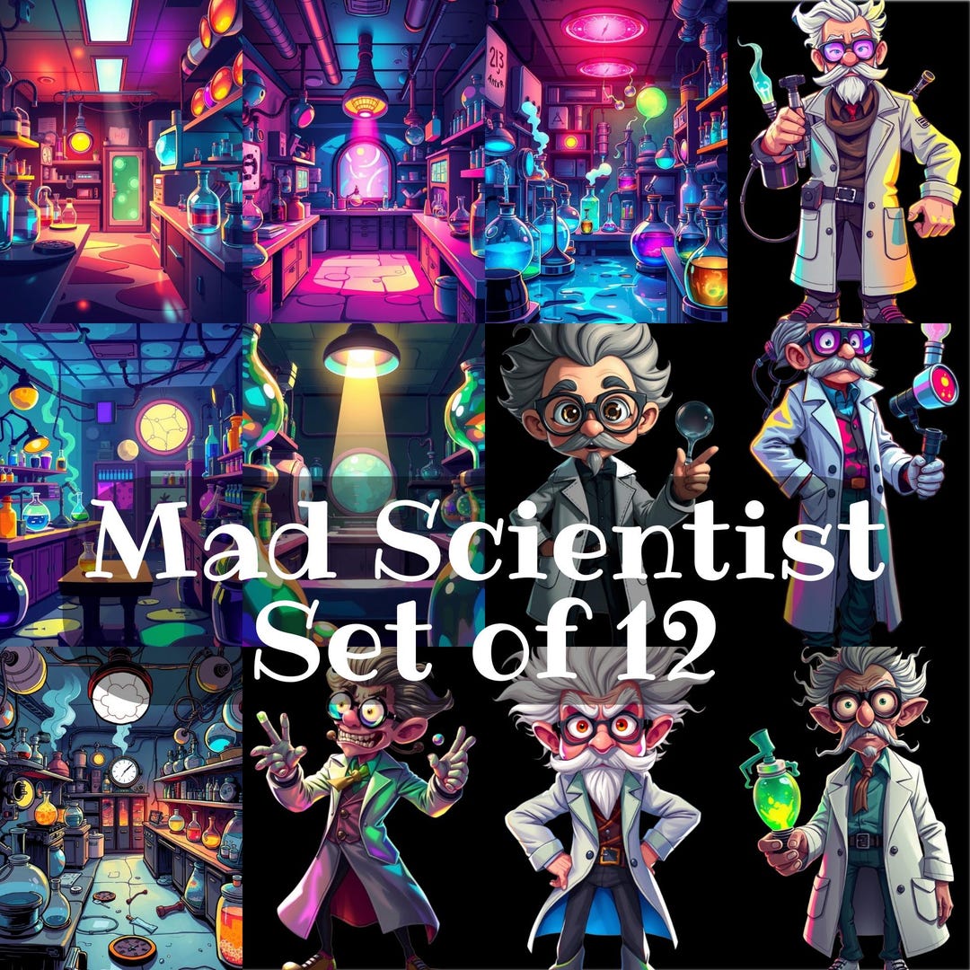 Mad Scientist Digital Download Set of 6 Background Images and 6 Clipart ...