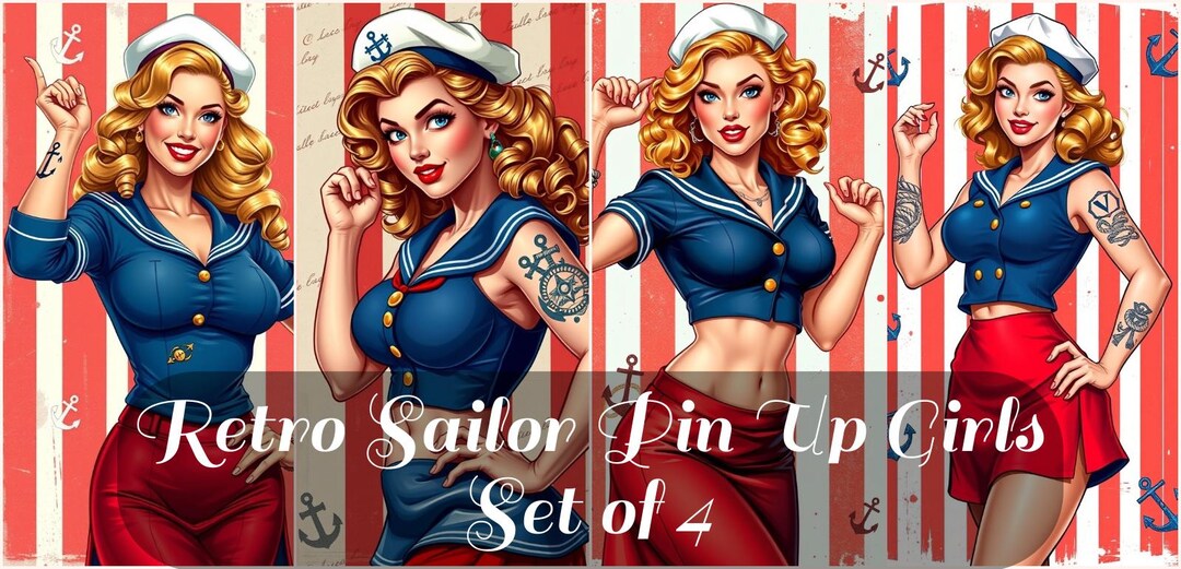 Retro Sailor Pin up Girls Digital Download Set of 4 - Etsy